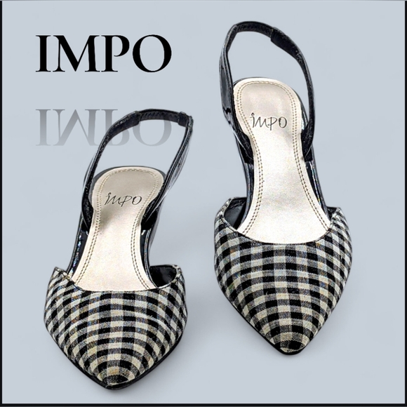 Impo | Shoes | Impo Black White Gingham Slingback Heels Size 7m Classic ...